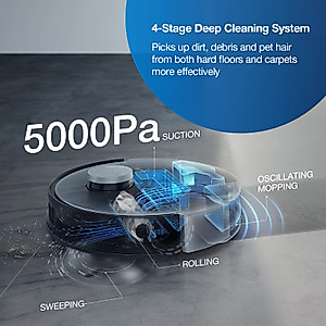 ECOVACS DEEBOT X1 Plus Robot Vacuum and Mop Combo with Self Emptying Station, 5000Pa Robot Vacuum Cleaner, Upgraded Laser Navigation, 3D Map, Obstacle Avoidance, Built-in YIKO Voice Assistant, Black