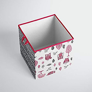 Bacati Owls Girls Cotton Storage Box Small, Pink/Grey