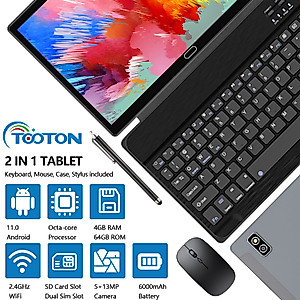 2024 Newest Android Tablet, 10 Inch Tablet with Keyboard, 4G Cellular Tablets 64GB Storage 512GB Expandable, 4G RAM Octa-Core 13MP Camera, Large Battery, Keyboard Mouse Case Stylus, WIFI Bluetooth GPS