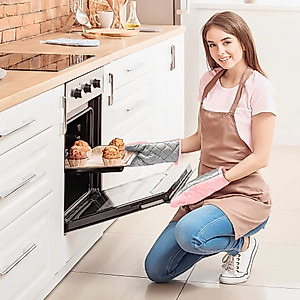 GROBRO7 6Pcs Cotton Oven Mitts and Pot Holders Set Heat Resistant Hot Pads Durable Pocket Pot Holder Machine Washable BBQ Gloves with Hanging Loop for Safe Kitchen Baking Cooking Grilling Pink