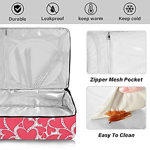 Kcldeci Insulated Thermal Food Carrier Insulated Casserole Carrier for Hot or Cold Food,Red Hearts Valentines Day Insulated Tote Bag for Potluck Cookouts Parties Picnic,Lasagna Lugger