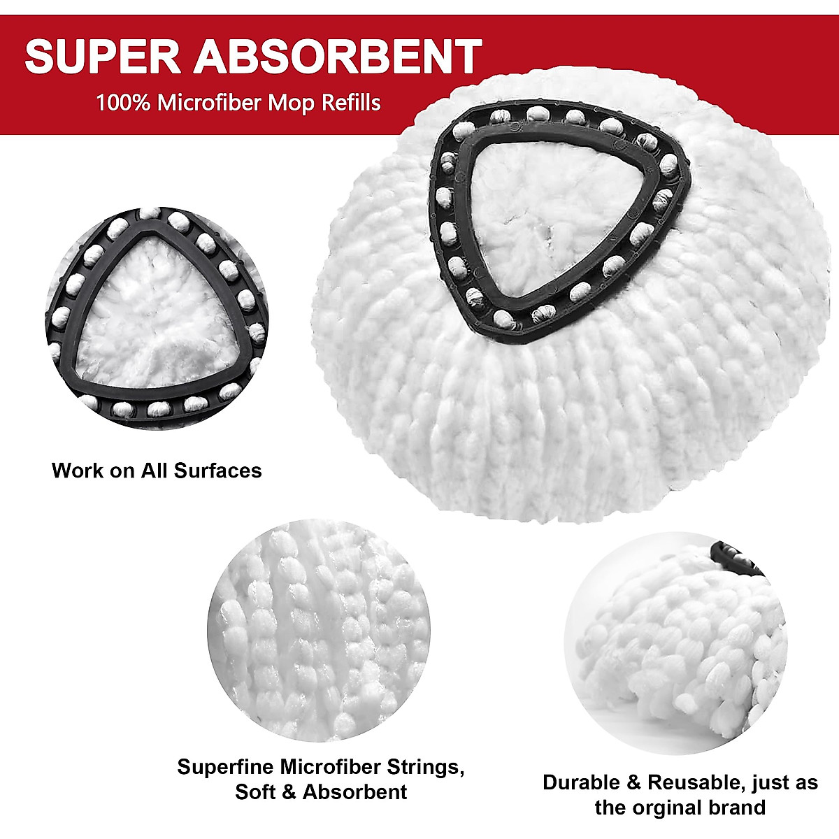 3 Pack Mop Replacement Heads for O-Ceda EasyWrin Spin Mop, Microfiber Spin Mop Refills, Easy Cleaning Mop Head Replacement