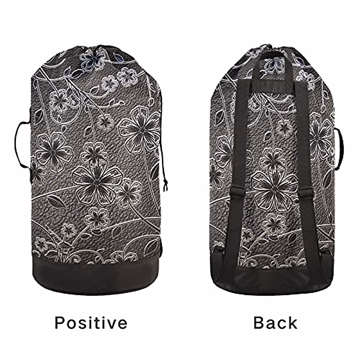 Floral Laundry Bag Backpack Large Oxford Cloth 14.5''x29.3'' Rips & Tears Resistant Dirty Clothes Storage Bag for Students Dorm Room Clothes Hamper Camping Backpack