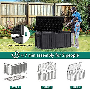 YITAHOME 90 Gallon Large Deck Box, Double-Wall Resin Outdoor Storage Boxes, Deck Storage for Patio Furniture, Cushions, Pool Float, Garden Tools, Lockable & Waterproof (Black)