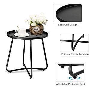 TeoKJ Outdoor Side Tables, Anti-Rust Metal Outdoor End Table, Small Patio Table Round End Table Outdoor Table for Garden Balcony Yard Porch Patio Lawn Black