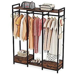 Tribesigns Clothes Rack with 2 Drawers, Freestanding Closet Organizer Garment Rack with Storage Shelves Hanging Rods and Hooks, Large Open Wardrobe Closet Clothing Rack for Bedroom