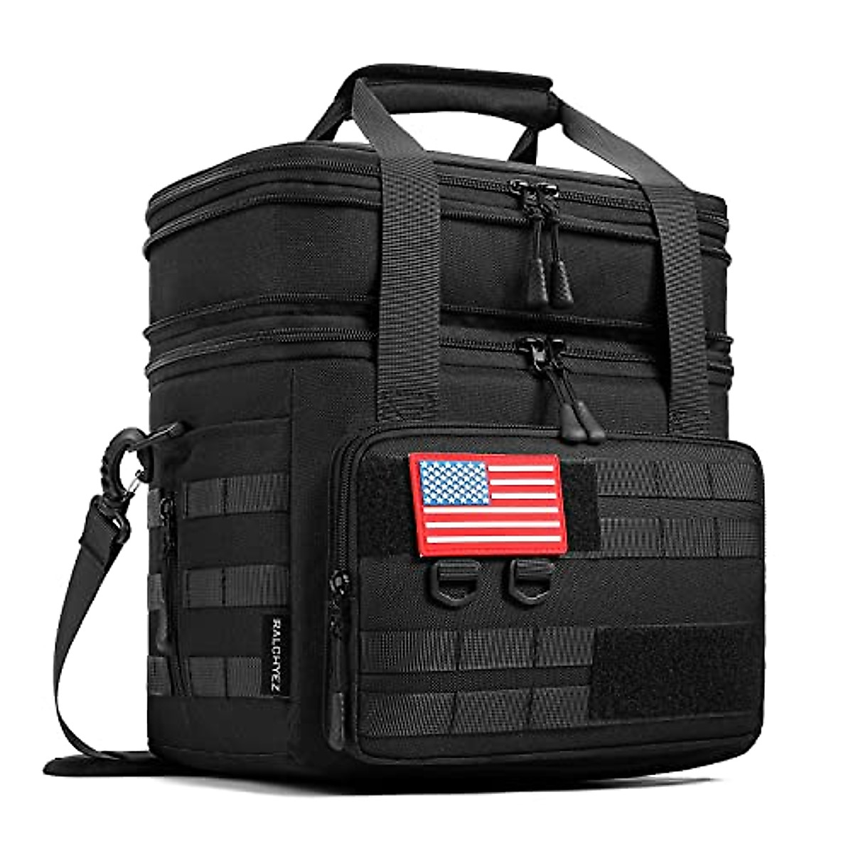 RalChyez Tactical Lunch Bag, 20L Large Heavy Duty Double Deck Insulated Lunch Box Leakproof Expandable Tote Cooler with Shoulder Strap for Adult Men Women Work Fishing Picnic Travel Black