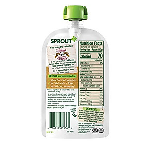 Sprout Organic Baby Food, Stage 3 Pouches, Garden Vegetables with Free-Range Turkey, 4 Oz Purees (Pack of 6)