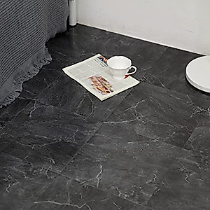 Peel and Stick Floor Tile, Black Grey Marble Vinyl Flooring, Durable and Waterproof for Update Bathroom Kitchen Basement, 11.8x11.8In, 10 PCS