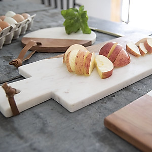 Foreside Home & Garden Small White Rectangle Marble and Wood Kitchen Serving Cutting Board