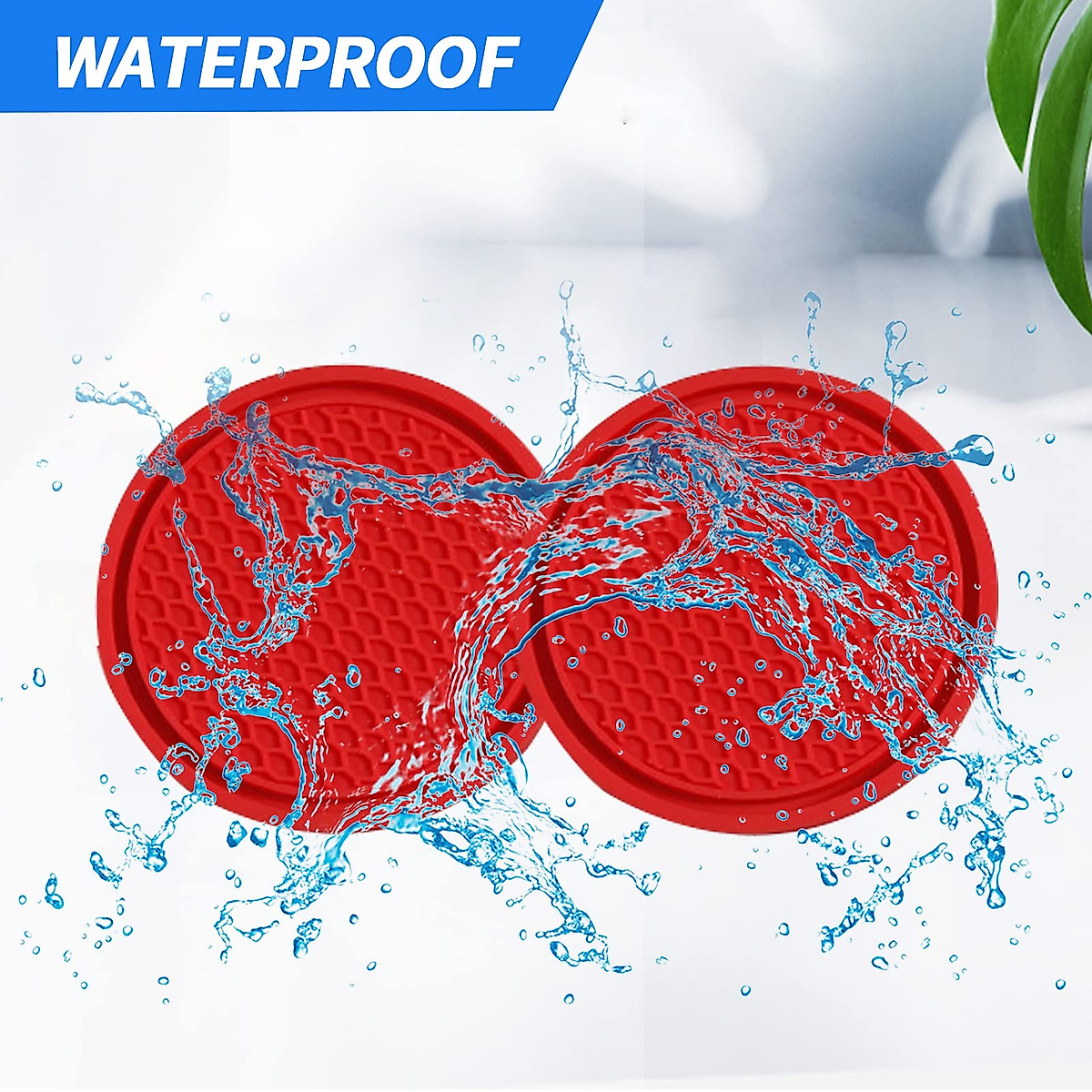 Yonwait 4 Pack Anti Slip Car Cup Coaster, Embedded in Ornaments, Fit for Most Models (Red)