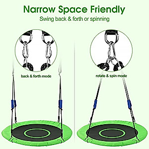 40 Inch Flying Saucer Tree Swing for Kids, 750lb Round Indoor Outdoor Swing Set with Foam Handle,Circle Swing with Steel Frame Adjustable Rope