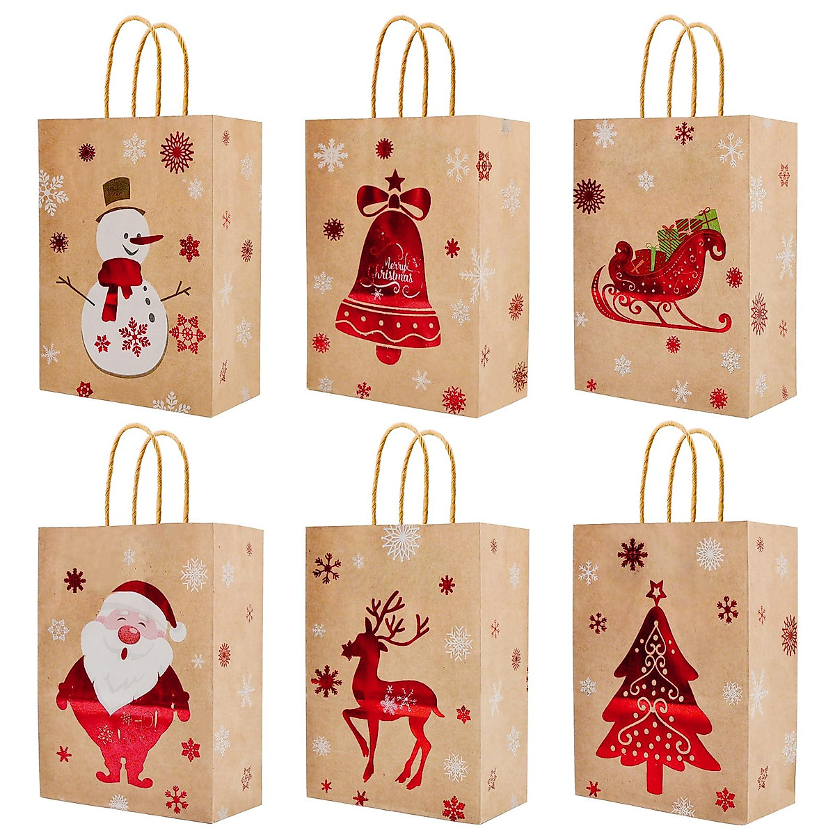 U-PTY 24PCS Christmas Paper Gift Bags with Handles for Holiday Treats and Party Supplies