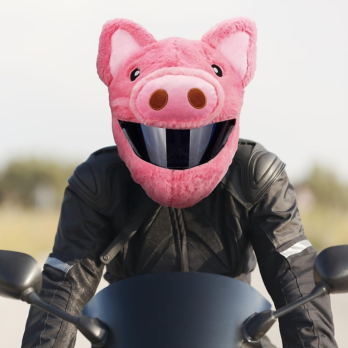 Motorcycle Helmet Cover, Windproof Plush Helmet Decoration Cute Pig Fun Rides & Gifts for Motorcycle Helmet Valentine's Day Gifts (Helmet not Included)
