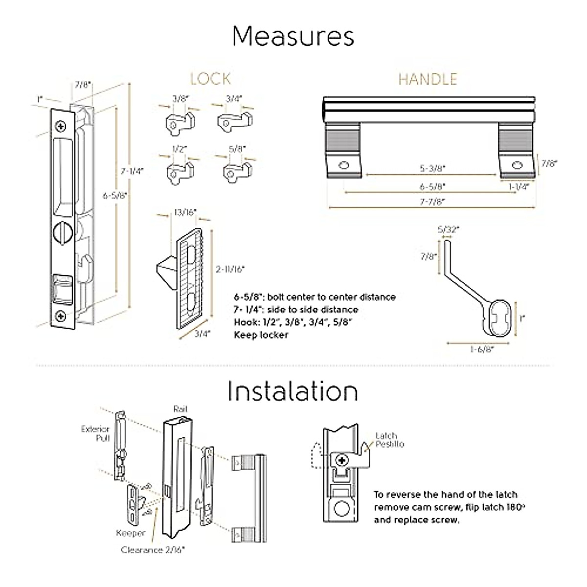 T-HAKEN Sliding Glass Door Handle Set, 6-5/8", Black - Patio Door Handle Replacement That is 1 in. to 1-1/8 in. Thick Used on Both Left and Right-Handed. (Keyed).