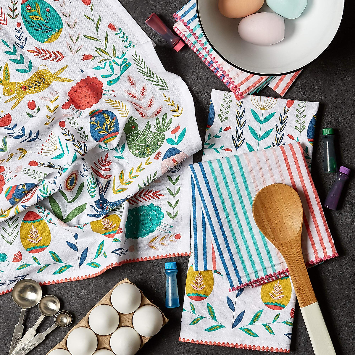 DII Easter Folk Collection, Springtime Kitchen, Dishtowel Set, Easter Garden, 4 Piece