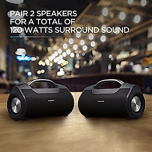 MIATONE 60W Portable Bluetooth Speaker with Titanium Subwoofer, Outdoor Waterproof Wireless Loud Portable Big Bluetooth Speakers, Build-in Power Bank for Camping Garden Party(Black)