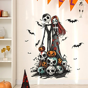 Generic Nightmare Before Christmas Wall Stickers Decals Horror Halloween Decoration Bat Pumpkin Skull Wall Clings for Halloween Party Home Office Classroom Wall DIY Wall Art Stickers Supplies, WW-173
