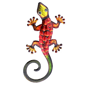 aboxoo Metal Gecko Wall Art Decor Lizard Sculpture Wall Hanging Ornaments Red Garden Decorations Inspirational Sculpture Indoor Outdoor for Home Bedroom Living Room Office Garden，(Red)