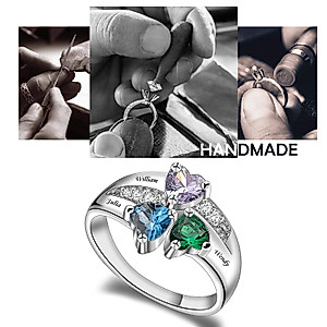 MissNaNa Personalized Mother Ring with 2 to 8 Birthstones & Names Family Ring Custom Anniversary Rings for Women Mother Grandma Mother's Day (3 Names)