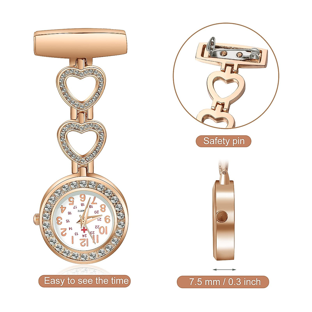 Nurse Watches for Nurses Doctors, Custom Nurse Watches Hanging Engraved Name Lapel Pin Watch on Nursing Watch, Personalized Nurses Pocket Watches for Graduation Birthday Valentine's Day Mothers Day (Rose gold 2)