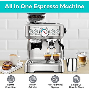 CASABREWS Espresso Machine With Grinder, Professional Espresso Maker With Milk Frother Steam Wand, Barista Espresso Coffee Machine With Removable Water Tank, Used