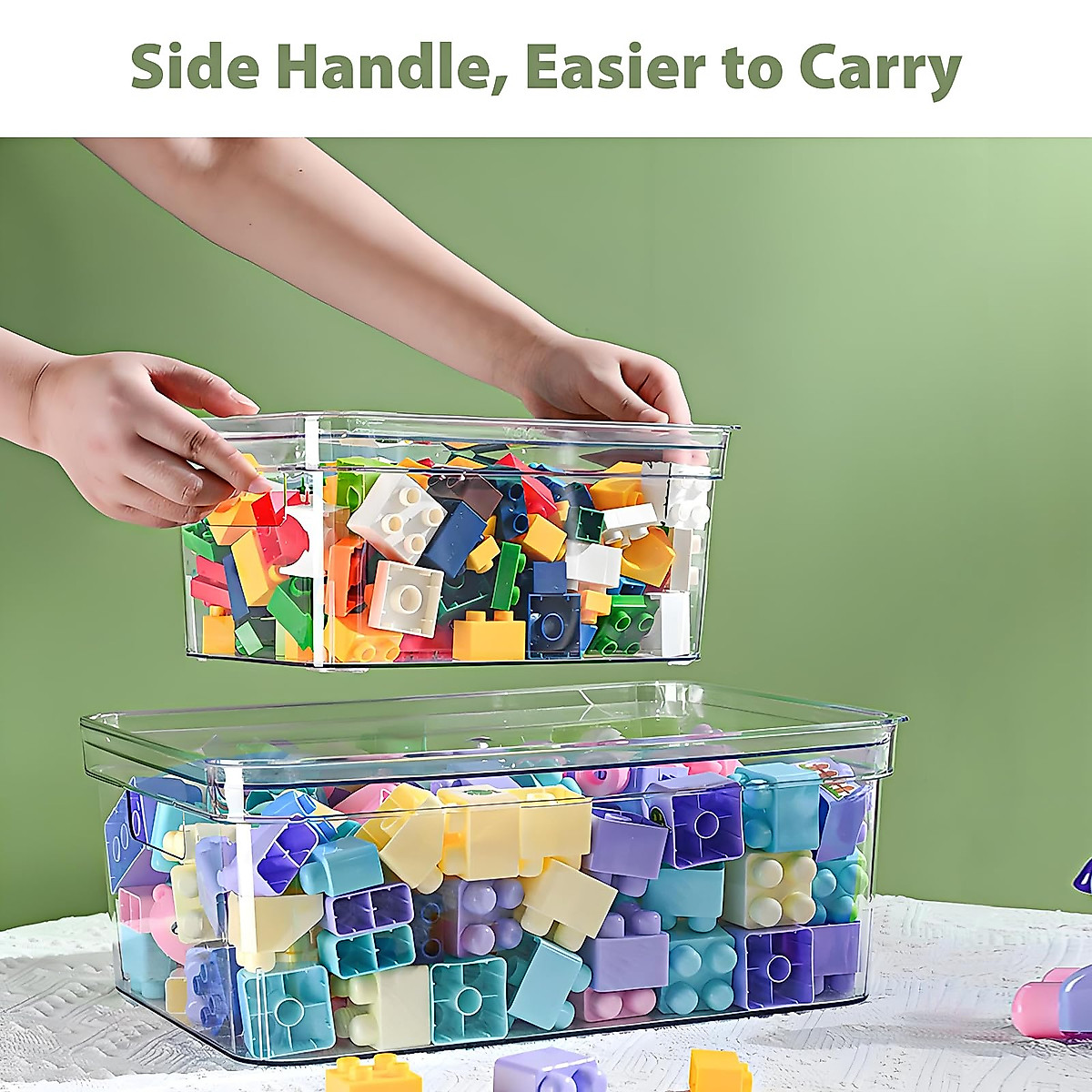 NDETN Clear Toy Storage Bins, Small Storage Containers with Lids, Small Plastic Storage Bins, Toy Organizers and Storage Bin, Clear Containers for Organizing (2 Pack)