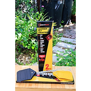 Insectifuge Leather Fly Swatter 2 Pack with 5 Window Fly Traps - Heavy Duty Fly Swatter Manual, Retractable Fly Swatter for Indoors Outdoors, Large Fly Swatters Multi Pack Long Handle, MATA Moscas