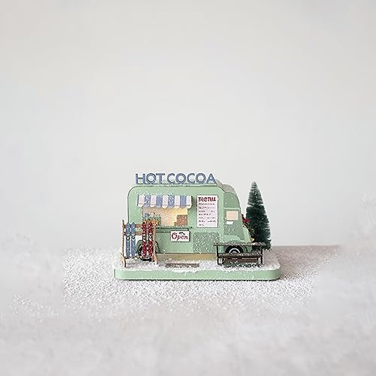 Creative Co-Op XS3653 Paper Hot Cocoa Truck in Winter Scene with Glitter and LED Light, Multicolor (Batteries Included), Multi