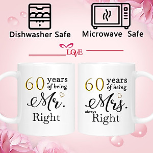 60th Wedding Gifts for Couple, 60th Anniversary Ideal Gifts for Wife Husband Parents Couple Grandparents, 60 Year Anniversary Engagement Gifts for couple, 60th Anniversary Coffee Mug Set of 2, 11oz