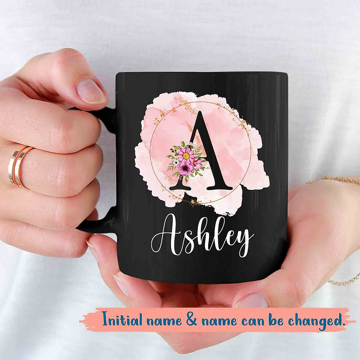 Personalized Initial Name Mug - Custom Monogram Mug - 11oz & 15oz Black Ceramic