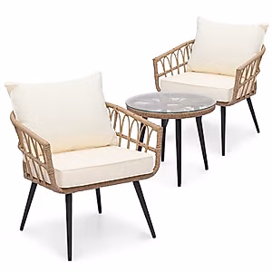 SFIHOME 3-Piece Patio Conversation Set, Rattan Outdoor Furniture Set with Side Table, Patio Furniture Set for Porch Backyard Garden, Weather-Resistant,250lbs Weight Capacity, Natural