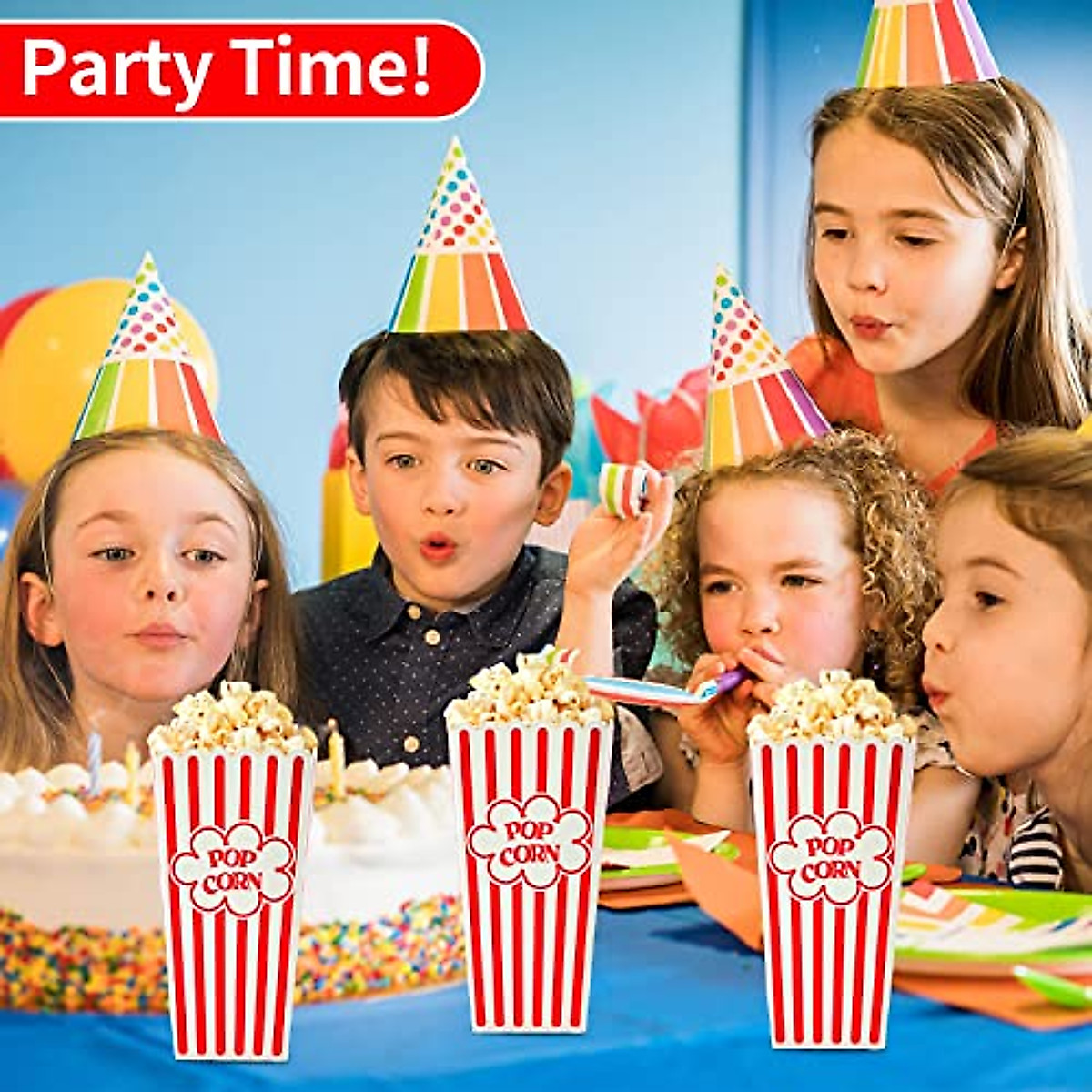 Popcorn Containers Disposable 46 Oz Red & White Striped Cardboard Popcorn Boxes for Movie Night (12 Pack)