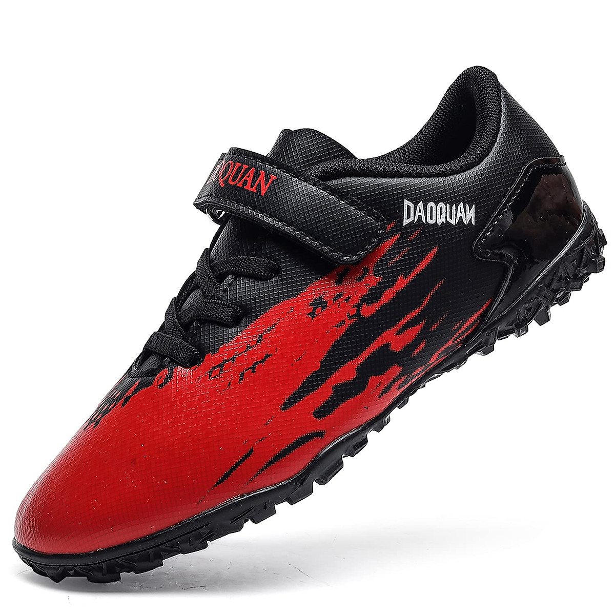 DimaiGlobal Kids Turf Soccer Shoes Boys Girls Football Shoes Athletic Outdoor/Indoor Sports Shoes Youth School Performance Futsal Sneaker Black/Red