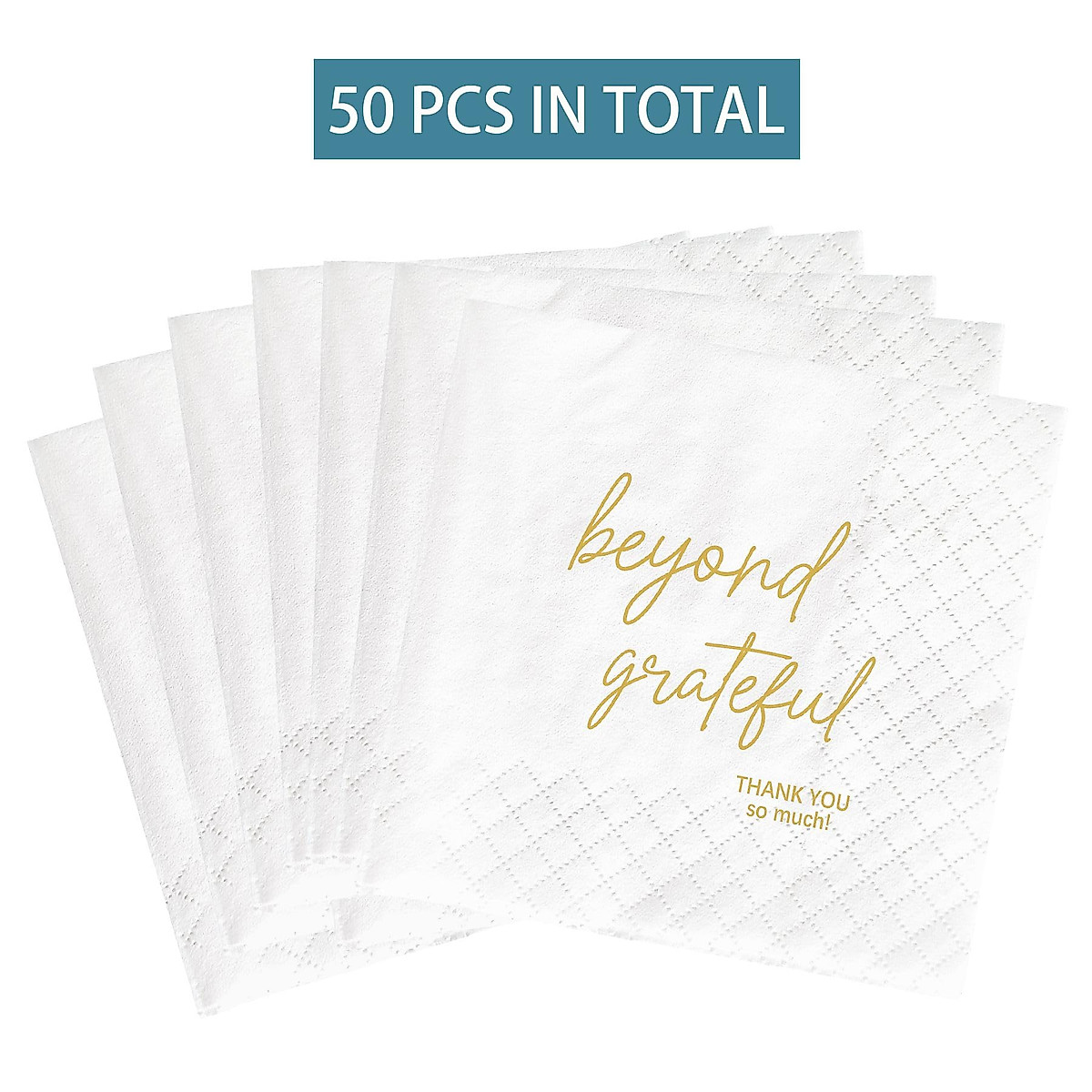 Thank You Napkins, Beyond Grateful Napkins for Party Supplies Decorations Favors Gifts, Bridal Shower Thank You Napkins for Cake Dessert Berverage Table Decorations (4.5 x 4.5 In, 50Pcs)