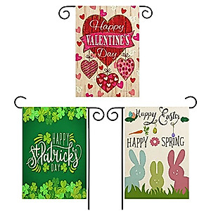 Valentine Day Garden Flag St Patricks Day Garden Flag Easter Garden Flags 3 Pack Outdoor Decorations for Seasonal Home Yard Spring…