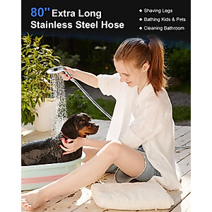 FASDUNT Shower Head with Handheld, High Pressure Handheld Shower Head with 80" Extra Long Stainless Steel Hose & Adjustable Bracket, Showerhead with ON/OFF Switch for Pets Bath