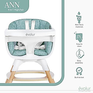 Evolur Ann Beechwood 4-in-1 Highchair | 360 Seat Rotation | Booster seat | Floor Chair | Bar Stool Chair | 5 Point Safety Harness | Blue