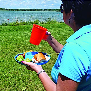 GreatPlate GP-TEAL-4PK AZ Teal Plate 4-Pack, 4 Teal GreatPlates, Food Tray and Beverage Holder, Dishwasher Safe, Microwave Safe, Made in USA, Picnics, Parties, Tailgates, Appetizers, Great for Kids