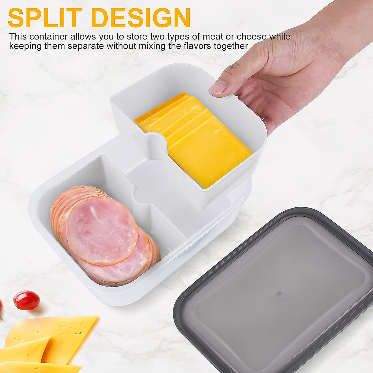 HALAGAS Ham and Cheese Container for Fridge，Deli Meat Container for Fridge，lunch meat container for refrigerator，Fridge storage box with lid seal，Keeping food fresh