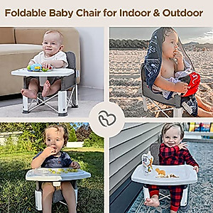 Baby Travel Booster Seat with Double Tray, BabyBond Upgraded Toddler Portable Baby Chair, Booster Seat for Dining Table, Stable and Foldable Booster Baby Chair for Indoor/Outdoor (Grey)