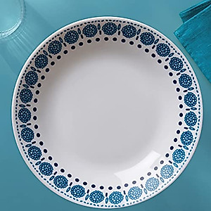 Corelle MilkGlass 4-Piece (23 Oz) 8.5" Pasta Bowl Plate Set, Higher Rimmed Glass Dinnerware For Pasta Salad Meal, Graphic Stitch