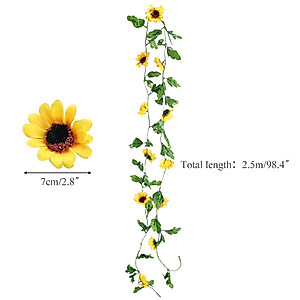 HO2NLE 4Pcs Artificial Sunflowers Hanging Vine 8.2ft Silk Fake Flowers Garlands Spring Summer for Office Room Kitchen Garden Birthday Wedding Baby Shower Party Table Decor