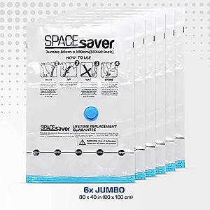 Spacesaver's Space Saver Vacuum Storage Bags (Jumbo 6-Pack) Save 80% Space - Vacuum Sealed Bags for Comforters, Blankets, Bedding, Clothing - Compression Seal for Closet Storage - Pump for Travel