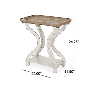 Christopher Knight Home Esther French Country Accent Table with Rectangular Top, Natural + Distressed White