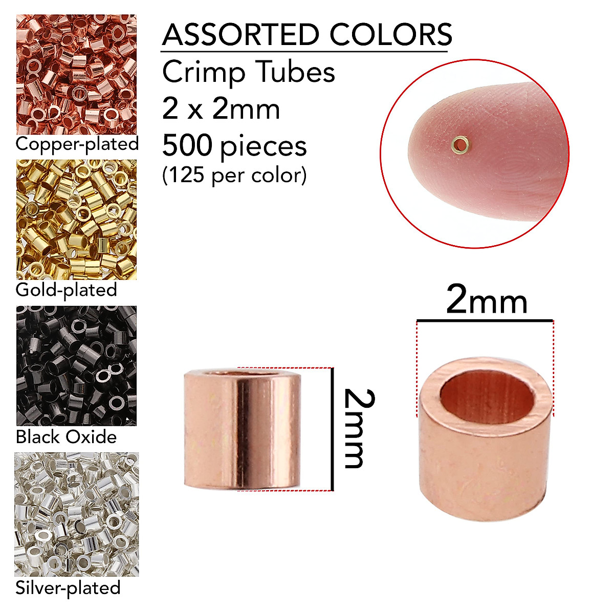 Beadsmith Tube Crimp Beads - Assorted Colors, 500 pcs