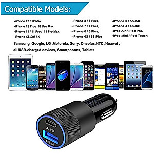 Car Charger Adapter Fast Charging Type C for iPhone 14 13 12 11 Mini/Pro Max XR XS X Samsung Galaxy S10 S20 A12 A50,Quick Charger+PD3.0 30w Dual USB C Car Cigarette Lighter Charger Cargador para Carro