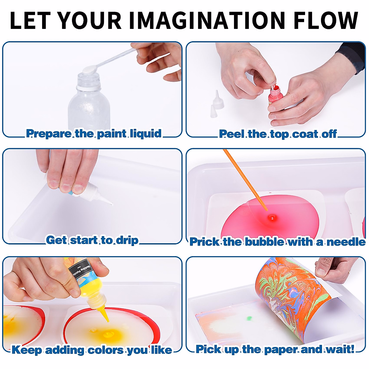 TMOL Marbling Paint Art Kit, 18 Colors Water Marbling kit, Water Art Paint Set, Arts and Crafts for Girls & Boys Ages 6-12, Craft Kits Art Set for Activities