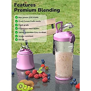 Portable Blender 20oz Large Capacity, 6 Blades Mini Blender for Shakes and Smoothies, BPA Free Personal Blender with Rechargeable USB, Fresh Juice Blender for On the Go, Purple