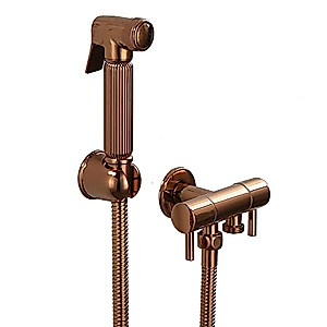 MINJING Rose Gold Handheld Bidet Sprayer for Toilet, Solid Brass Cold Water Bidet Faucet, Wall Mount Bathroom Bidet Attachment Set, Adjustable Water Pressure Shower Douche Kit
